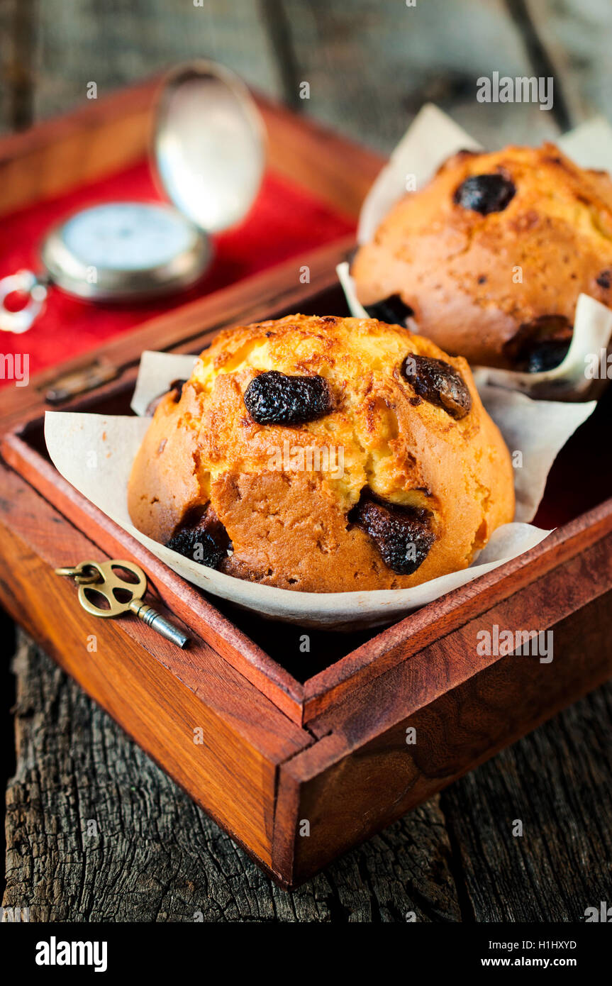 Muffins in the old box Stock Photo - Alamy