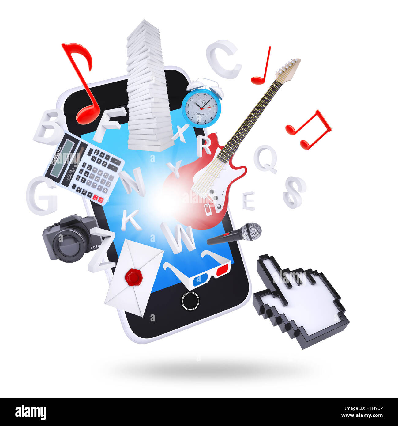 Smartphone and multimedia objects Stock Photo - Alamy