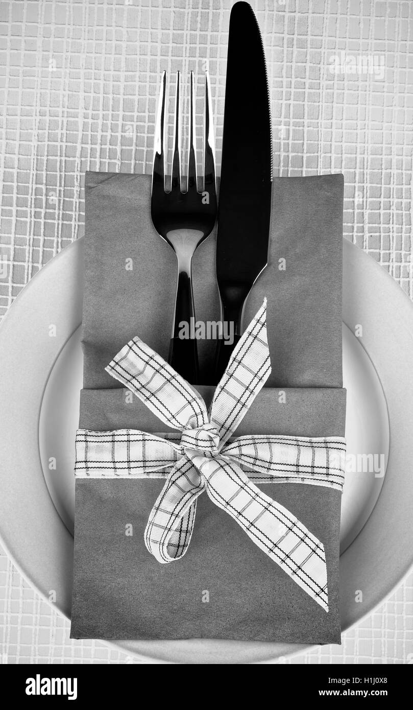 Silver service table setting Black and White Stock Photos & Images - Alamy