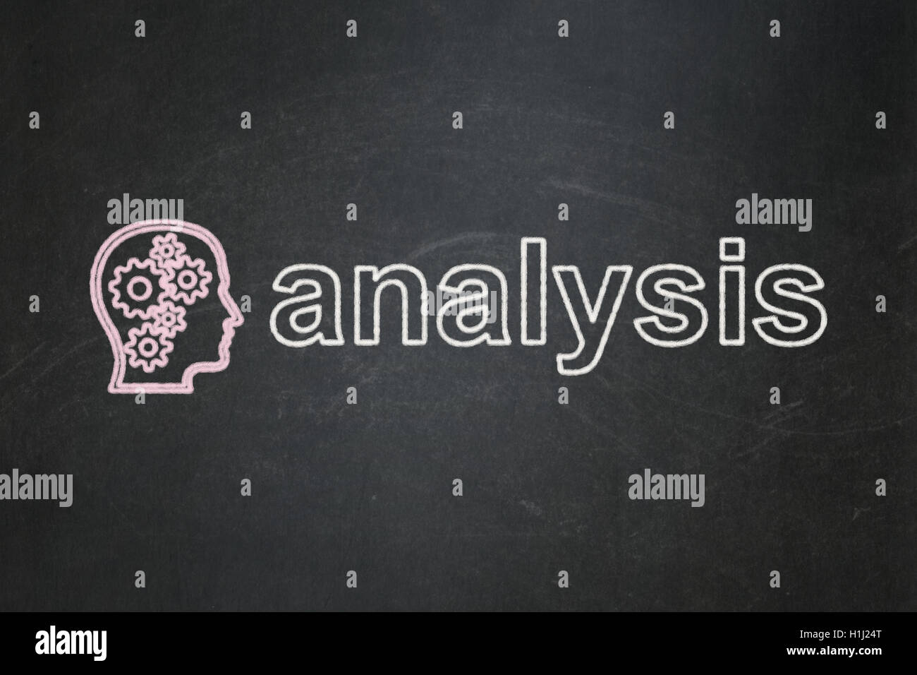 Marketing concept: Head With Gears and Analysis on chalkboard ...