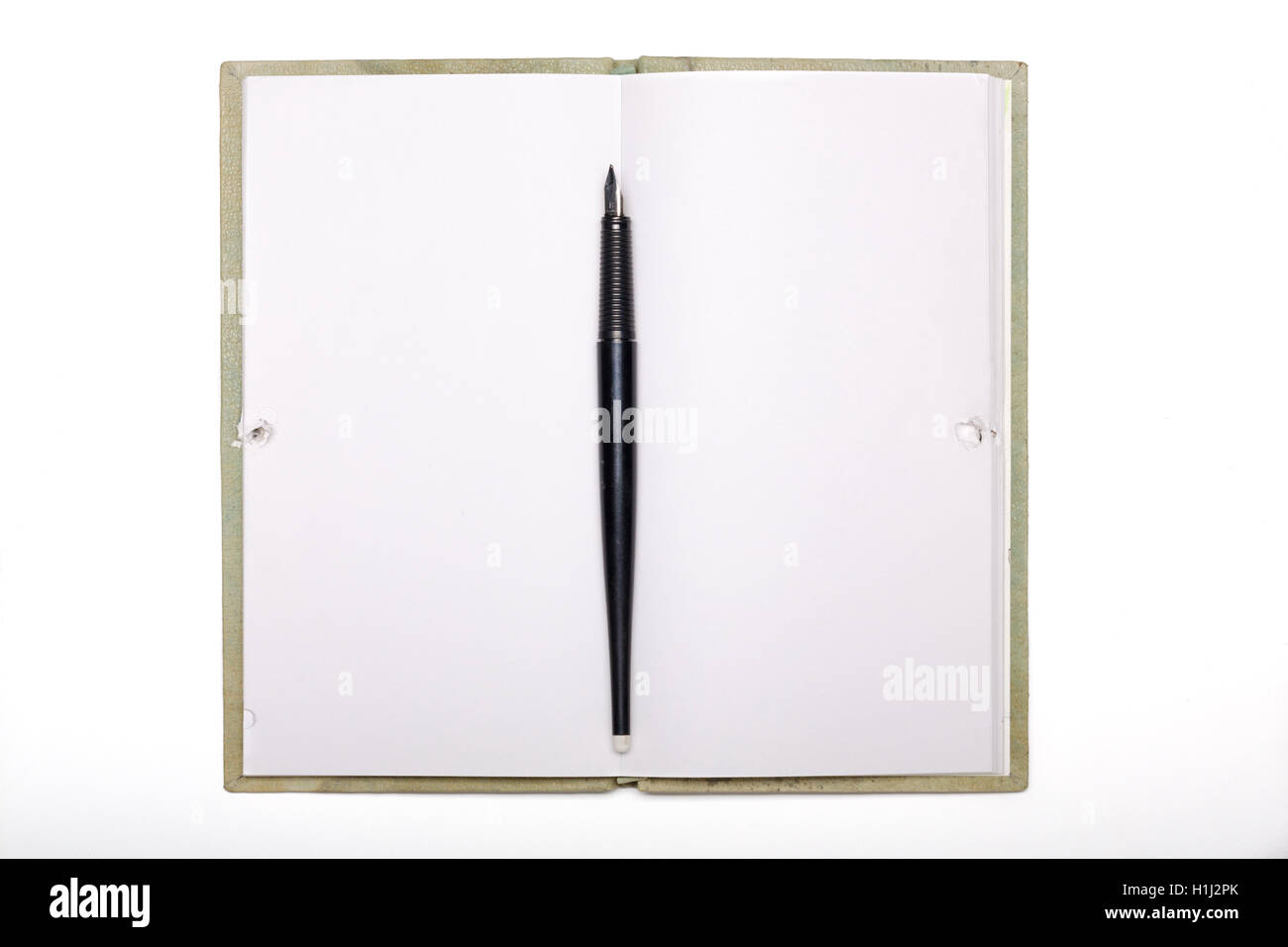 blank page of note book with black pen isolated on white Stock Photo ...