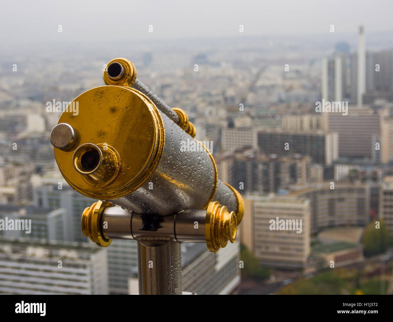 Telescope on top floor of Eiffel Tower in Paris France Stock Photo - Alamy