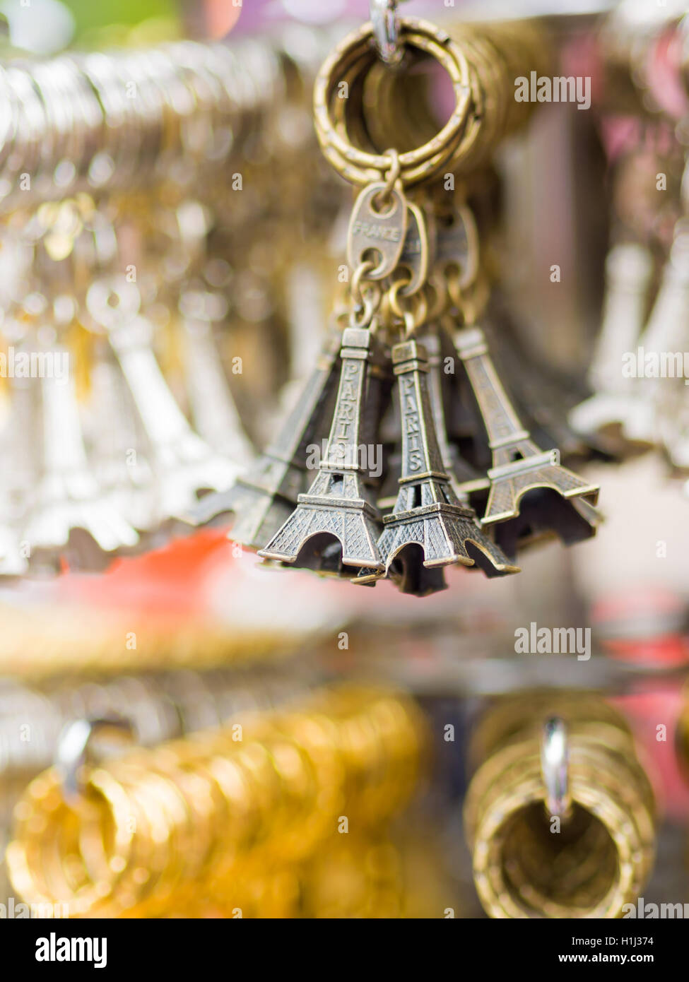 Eiffel tower key chains at the shop in Paris France Stock Photo - Alamy