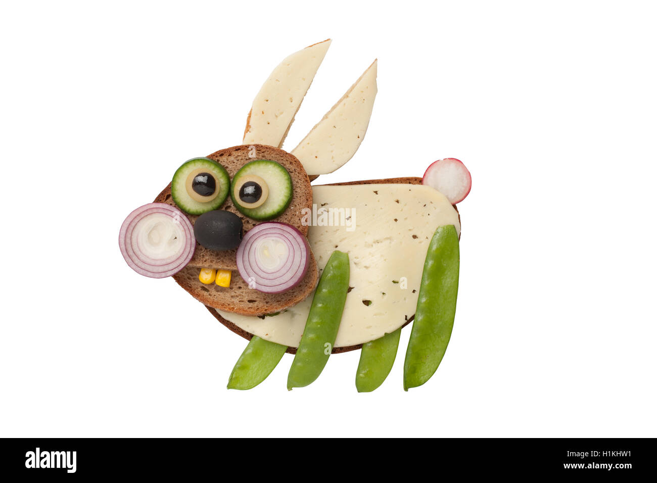 Funny rabbit made of bread and vegetables on isolated background Stock ...