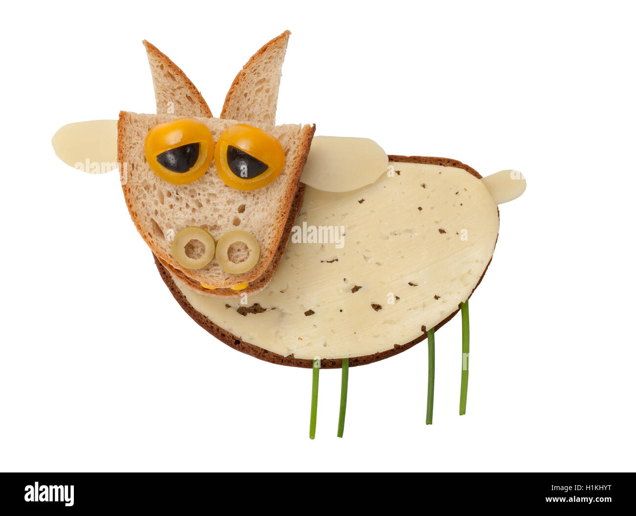 Funny goat made of bread and cheese on isolated background Stock Photo ...