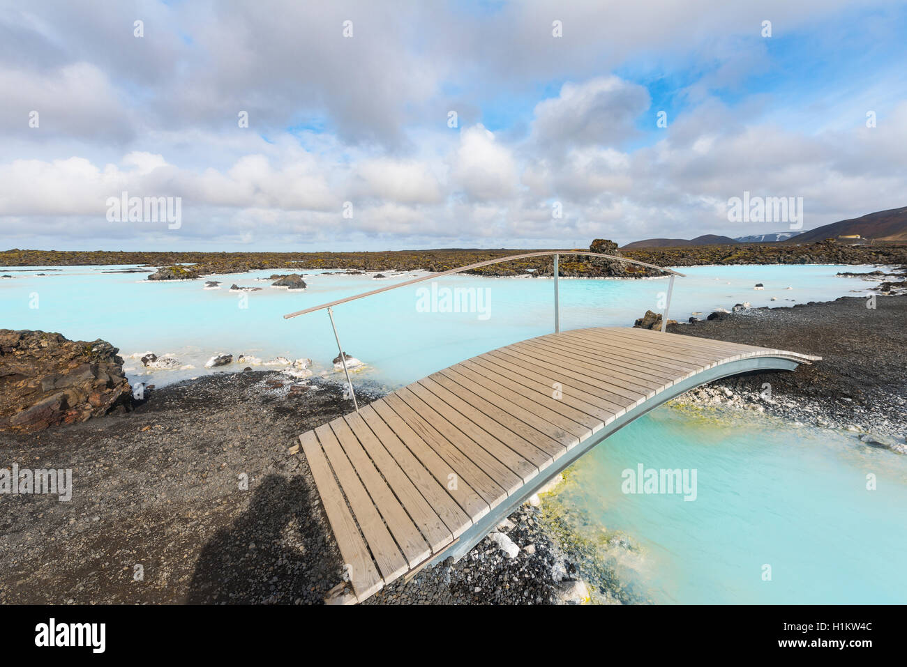 Wooden bridge, Blue Lagoon near Gratdavik, West Iceland, Iceland Stock ...