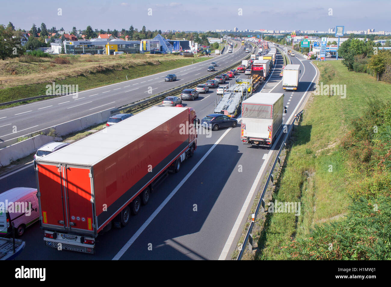 D1 motorway, highway, exit 6 Pruhonice, traffic jam, motorcade Stock ...