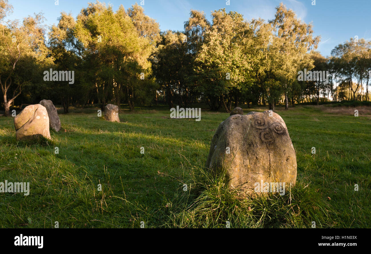 The Peak District, UK. Part of the Nine Ladies stone circle at Stanton ...