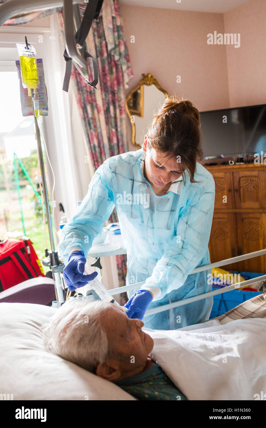 Nurse home visit and care with a patient enteral nutrition, Home ...