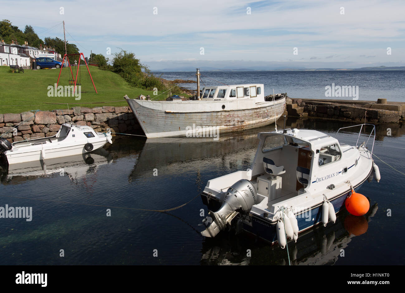 Isle of Arran, Scotland. Corrie Port in the village of Corrie, with the ...