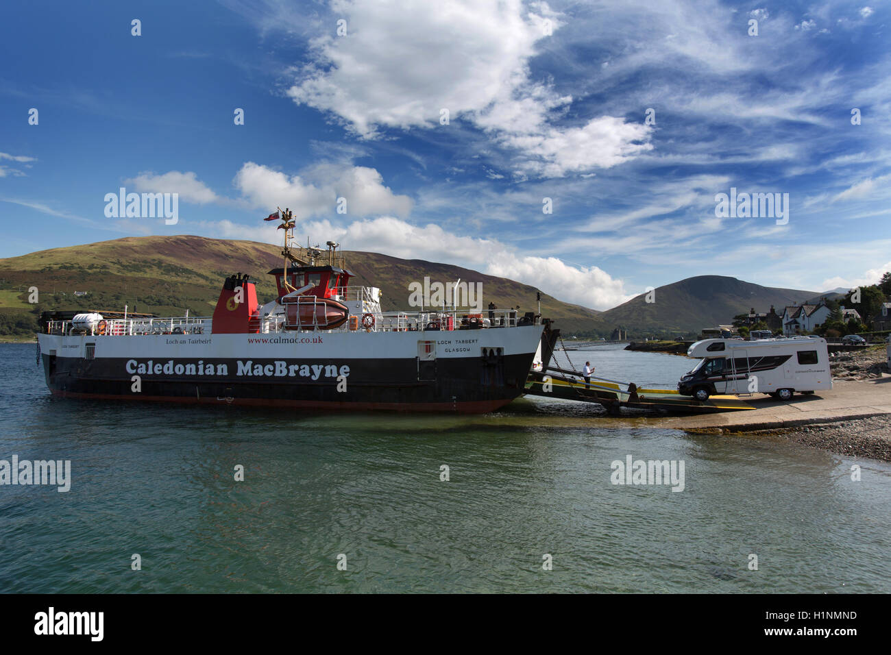 Isle of Arran, Scotland. Picturesque view of Lochranza harbour with the ...