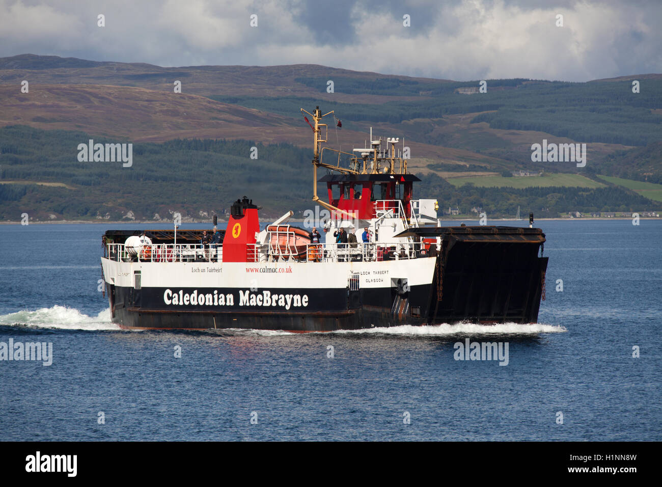 Isle of Arran, Scotland. Picturesque view of the CalMac ferry, MV Loch ...