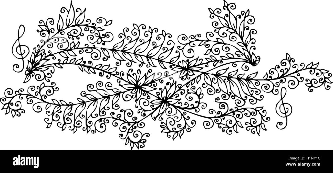 Musical Floral vignette 303 Eau-forte black-and-white decorative ...