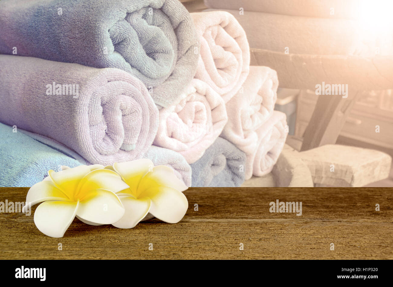 Spa Background with wood table for product display Stock Photo - Alamy