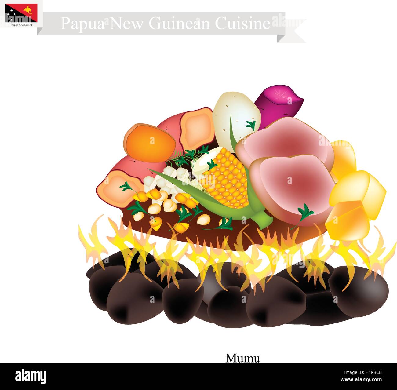 Papua New Guinean Cuisine, Illustration of Mumu or Traditional Maori ...