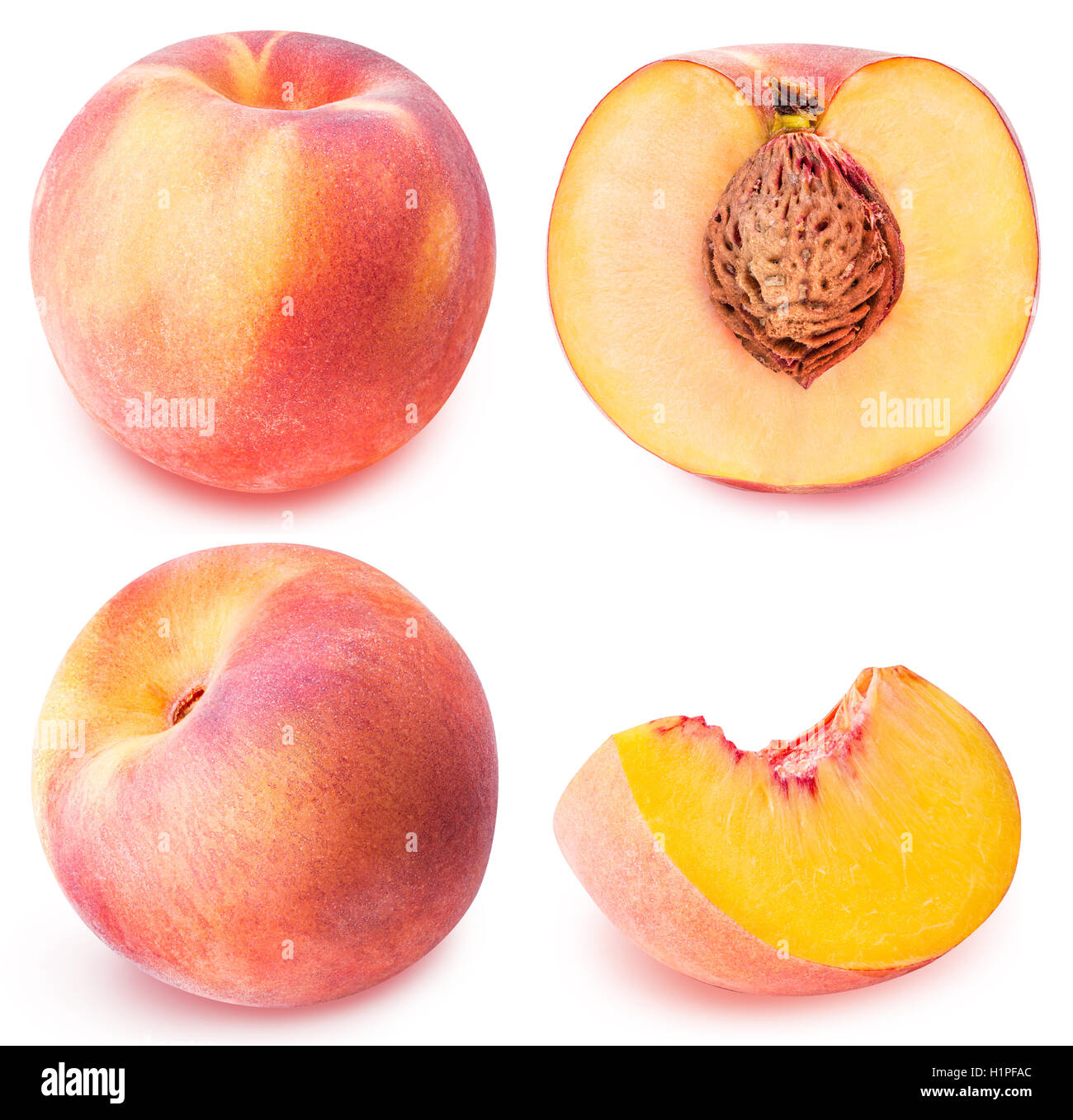 peach fruit sliced collection isolated on white background clipping ...