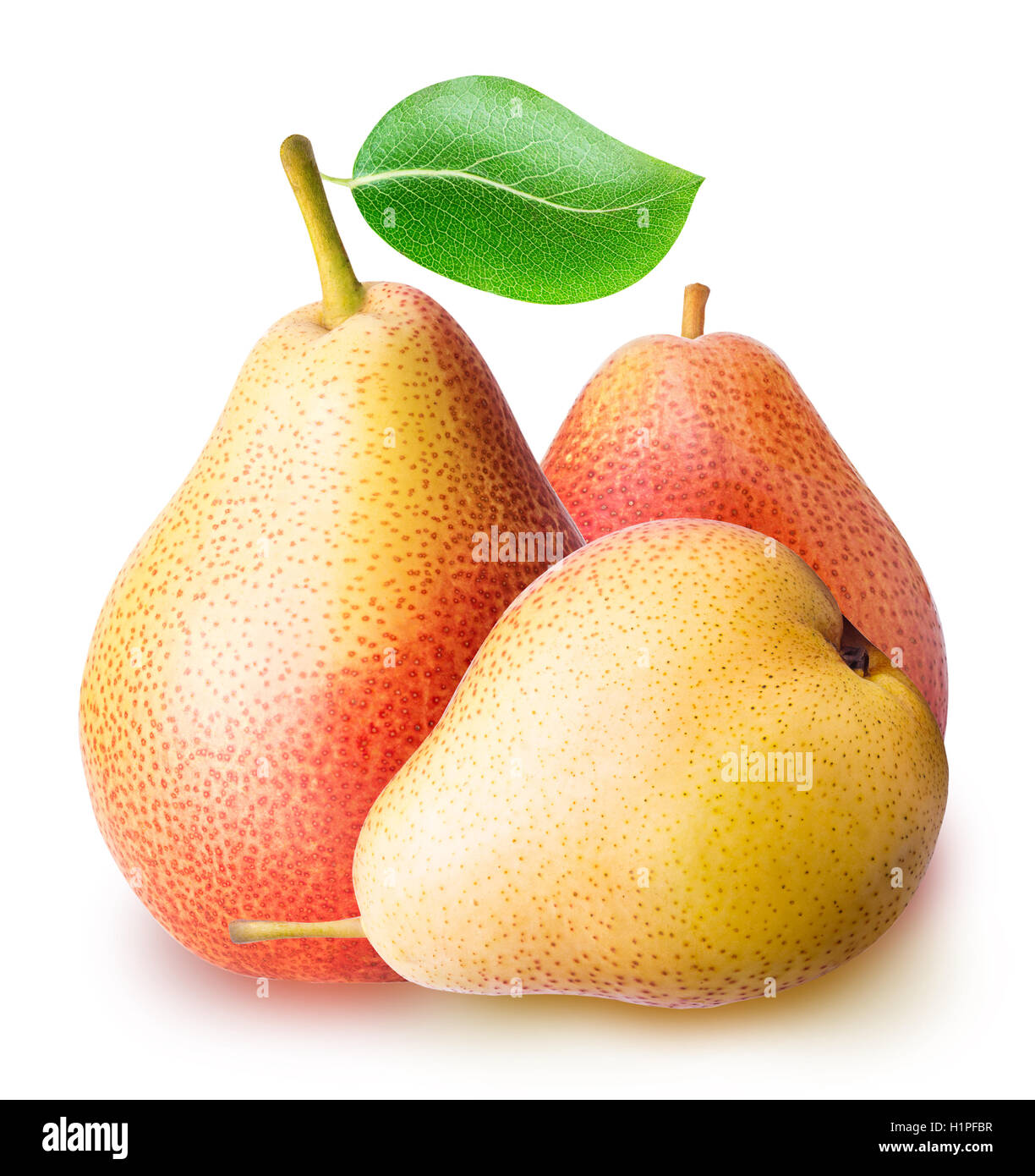 three Pear fruit collection with leaf isolated on white background ...