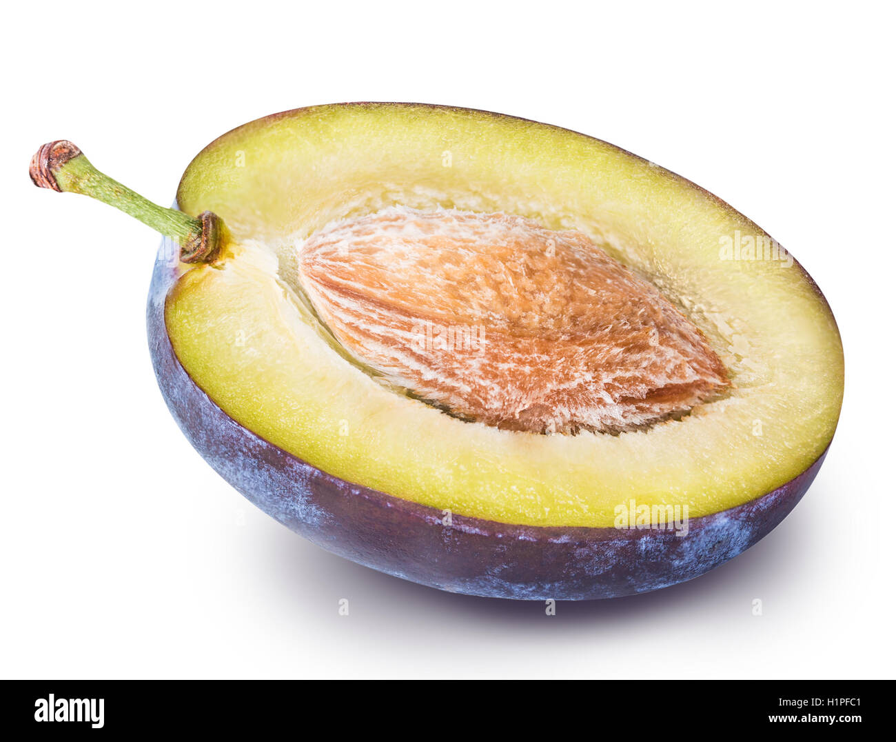 cut plum fruit isolated on white background clipping path Stock Photo ...