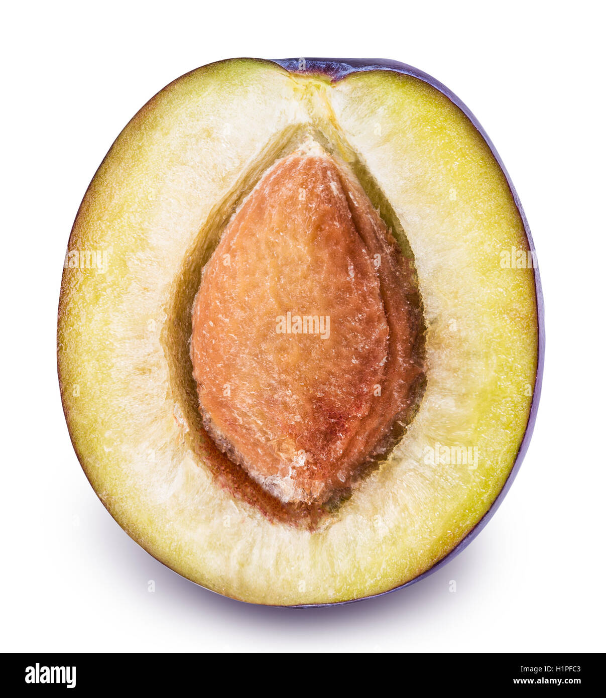 cut plum fruit isolated on white background clipping path Stock Photo ...