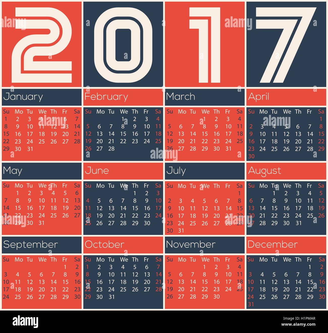 Simple 2017 calendar design Stock Vector Image & Art - Alamy