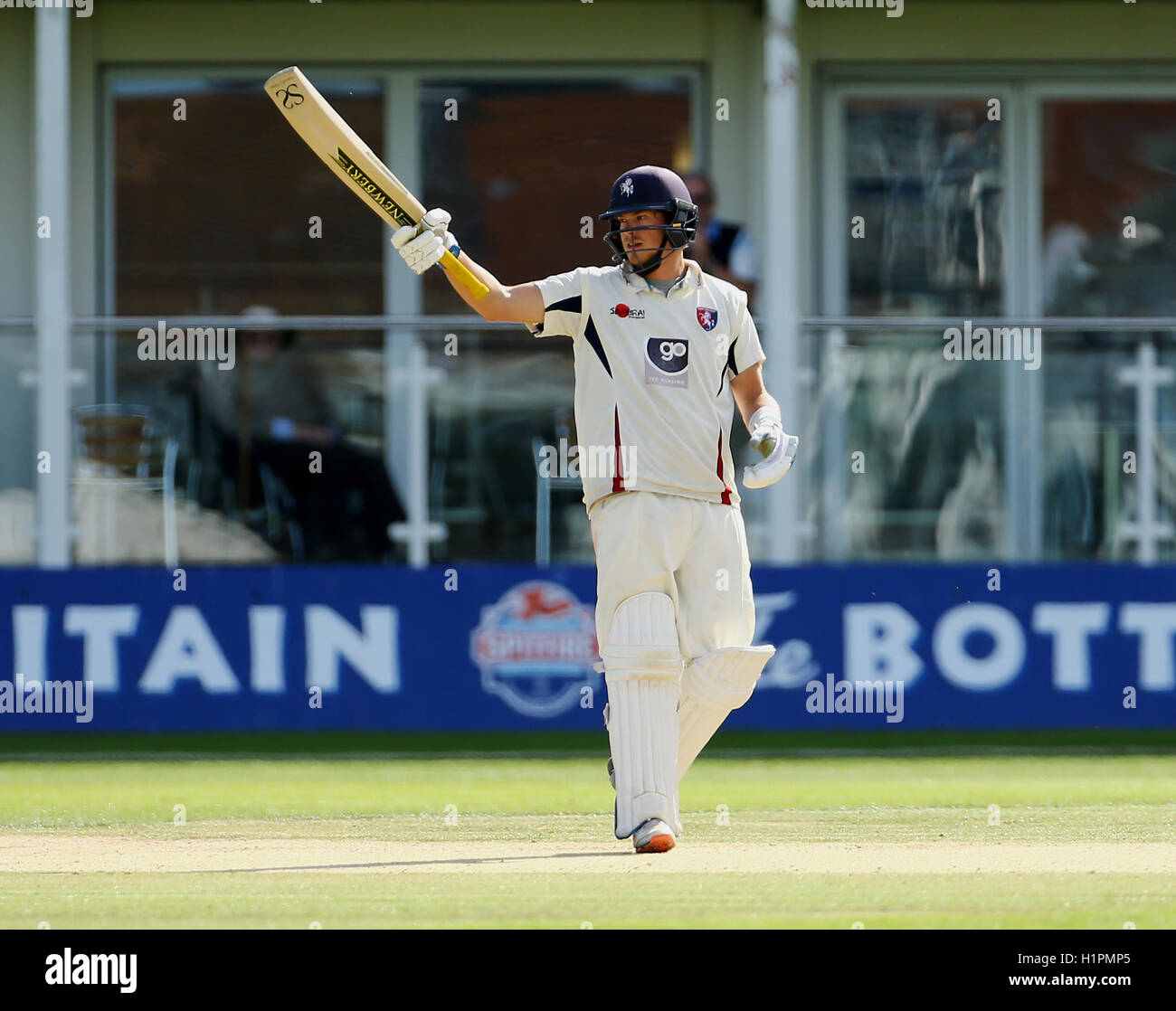 Kent's Sam Northeast celebrates 50 runs during day four of the ...