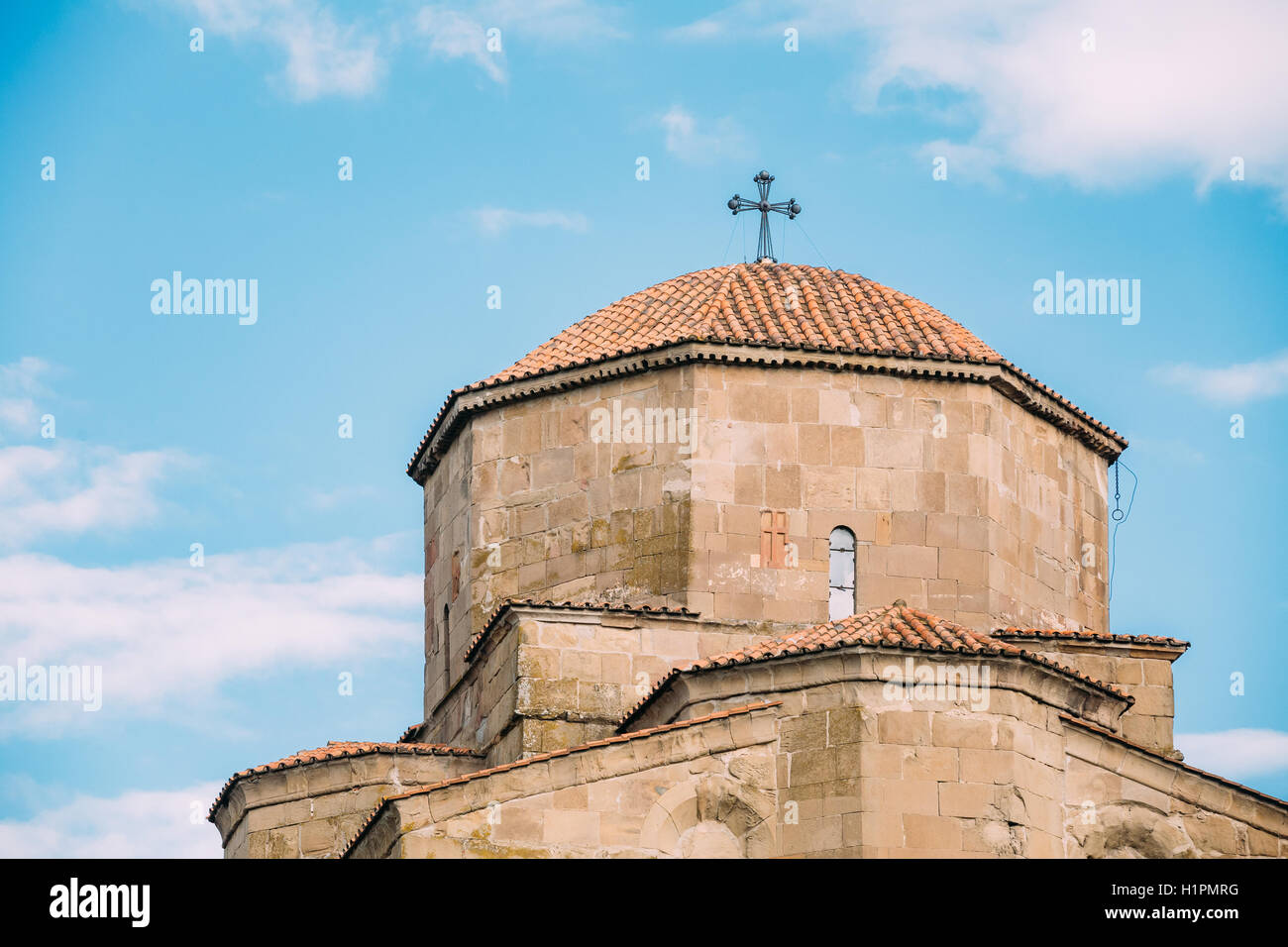Mtskheta, Georgia. Close View Of Tiled Dome With The Cross Of Jvari ...