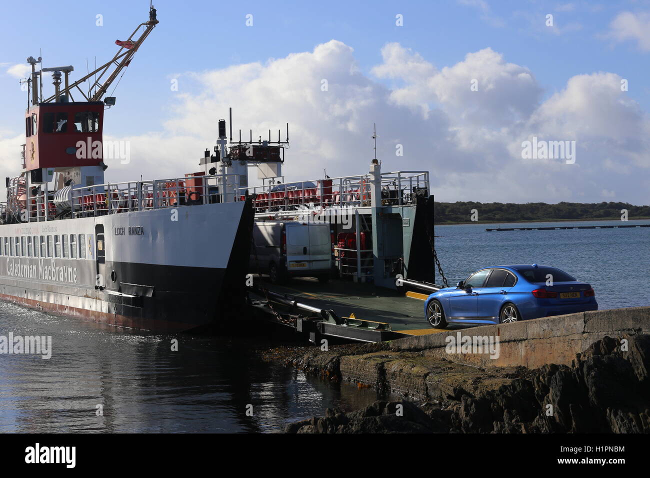 Car driving onto Calmac Ferry MV Loch Ranza Ardminish Isle of Gigha ...