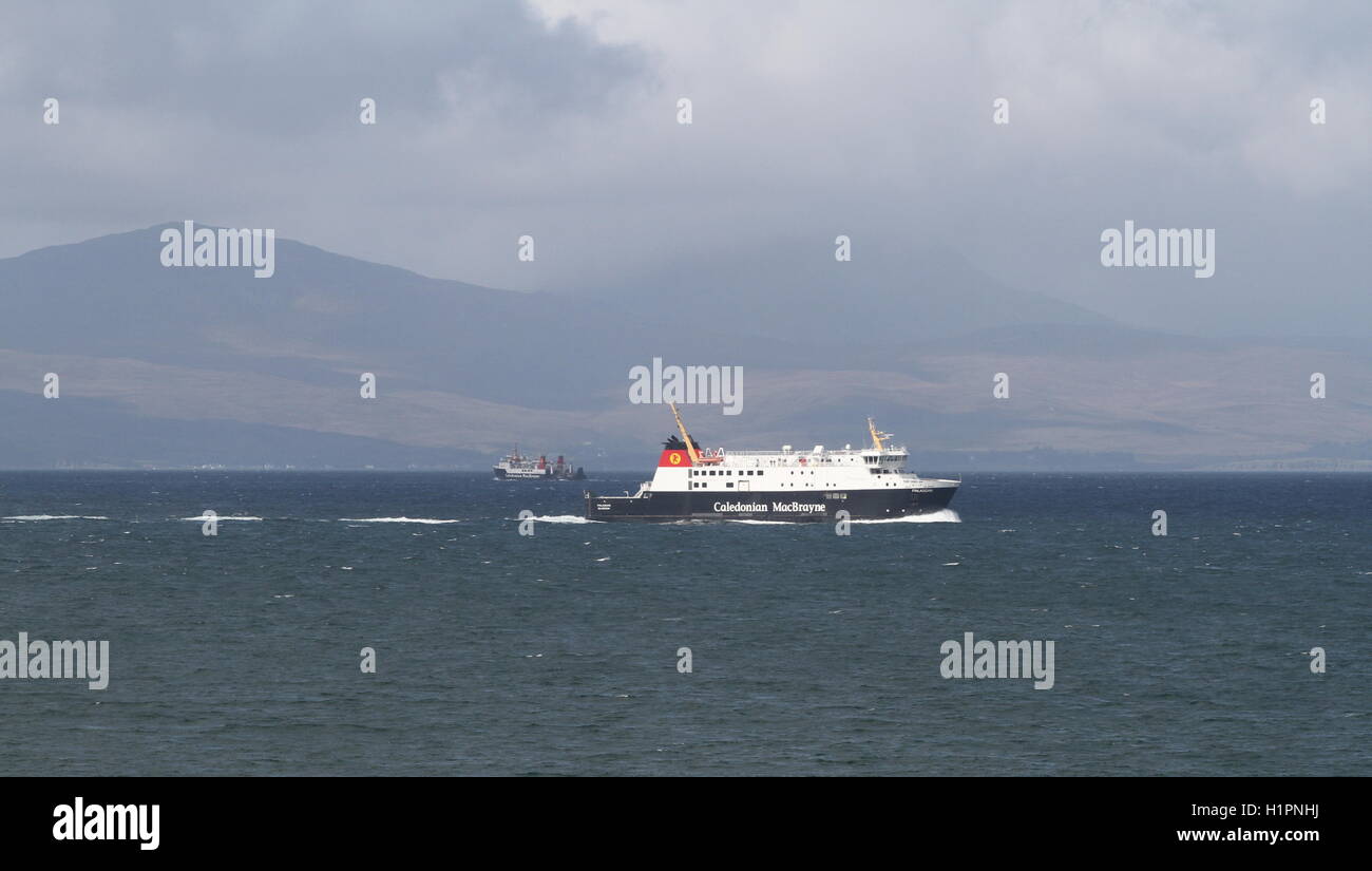 Calmac ferry MV Finlaggan and a distant MV Hebridean Isles in Sound of ...