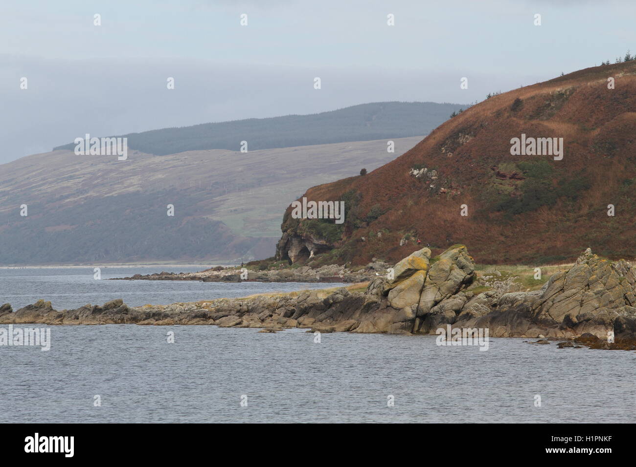 Distant view of King's Cave Isle of Arran Scotland September 2016 Stock ...