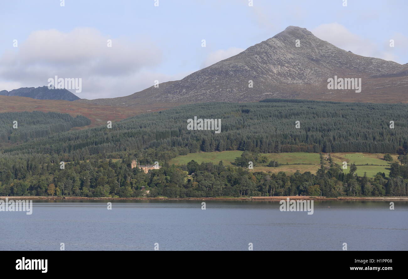Brodick Castle and Goatfell from Brodick Bay Isle of Arran Scotland ...