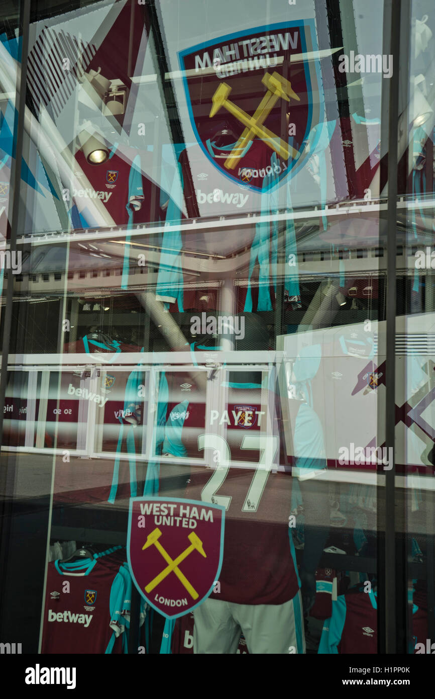 Merchandise shop at the London Olympic stadium with hoardings showing ...