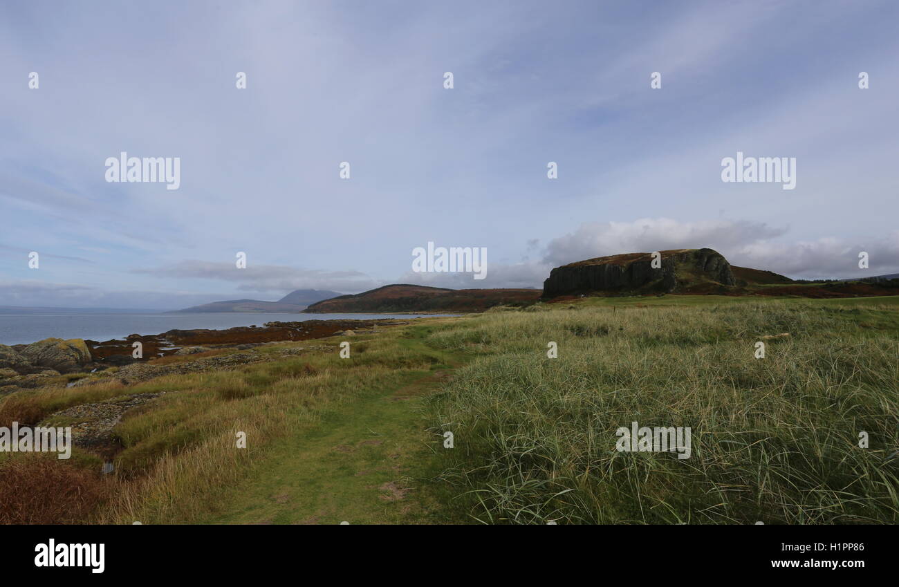 Footpath and distant cliffs of the Doon Isle of Arran Scotland ...