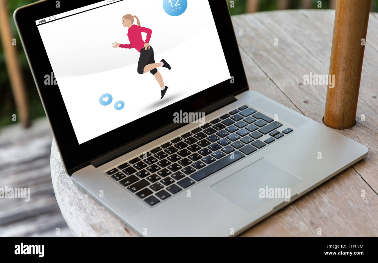 close up of laptop computer with fitness app Stock Photo - Alamy