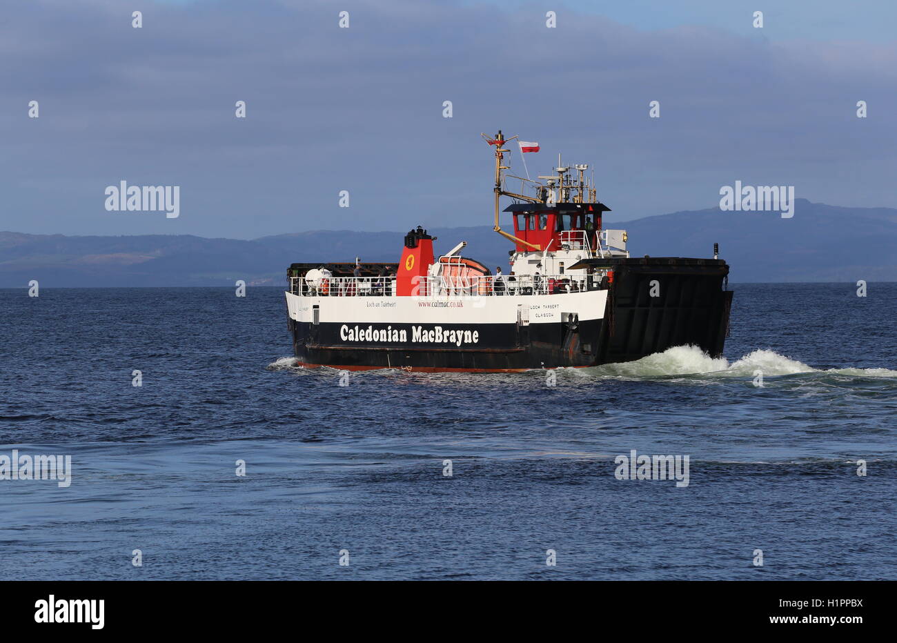 Calmac Ferry MV Loch Tarbet departing Lochranza Isle of Arran Scotland ...