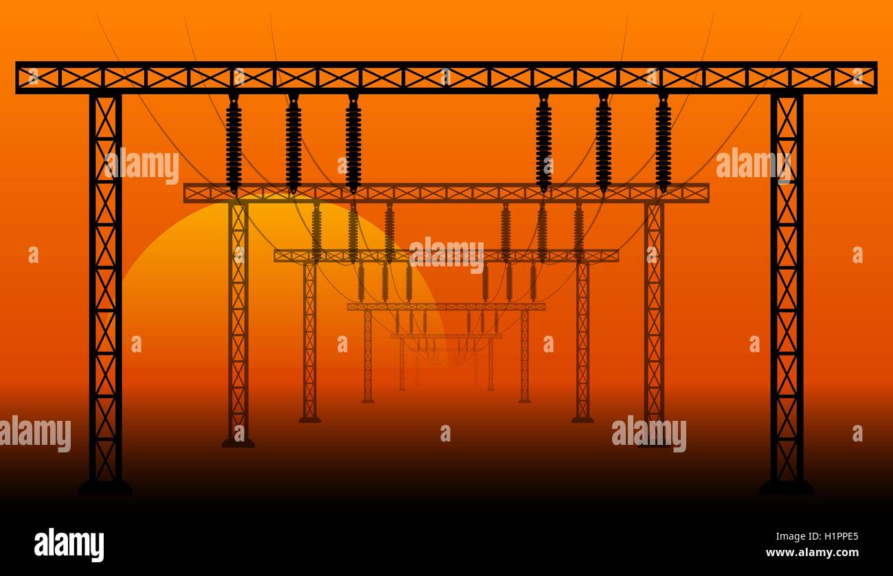 Vector landscape high voltage power transmission lines Stock Vector ...