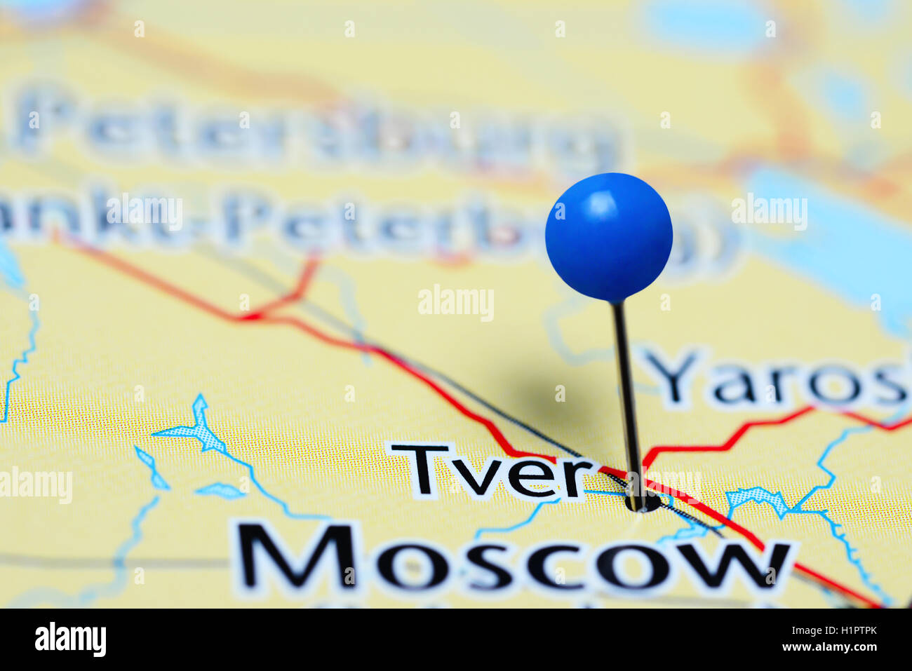 Tver pinned on a map of Russia Stock Photo - Alamy