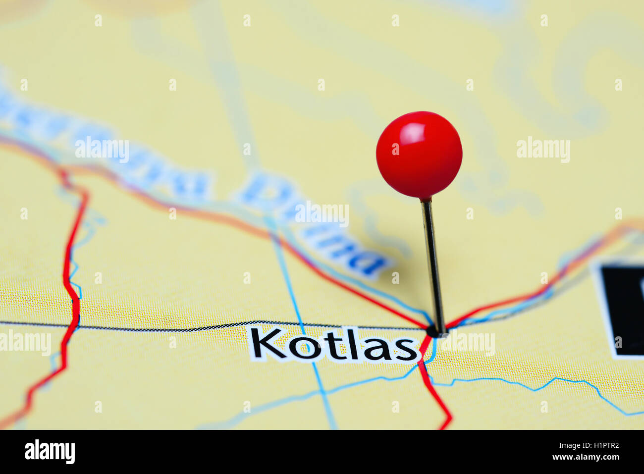 Kotlas pinned on a map of Russia Stock Photo - Alamy