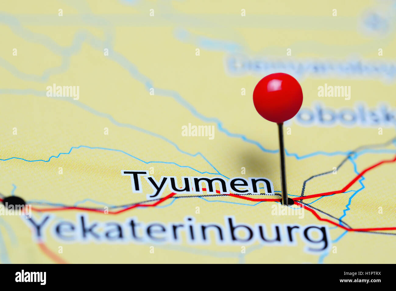 Tyumen pinned on a map of Russia Stock Photo - Alamy