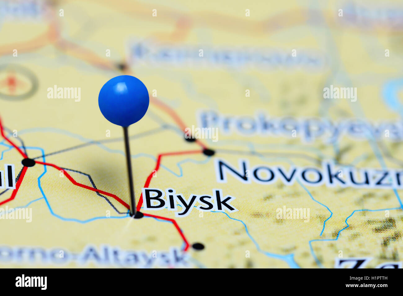 Biysk pinned on a map of Russia Stock Photo - Alamy