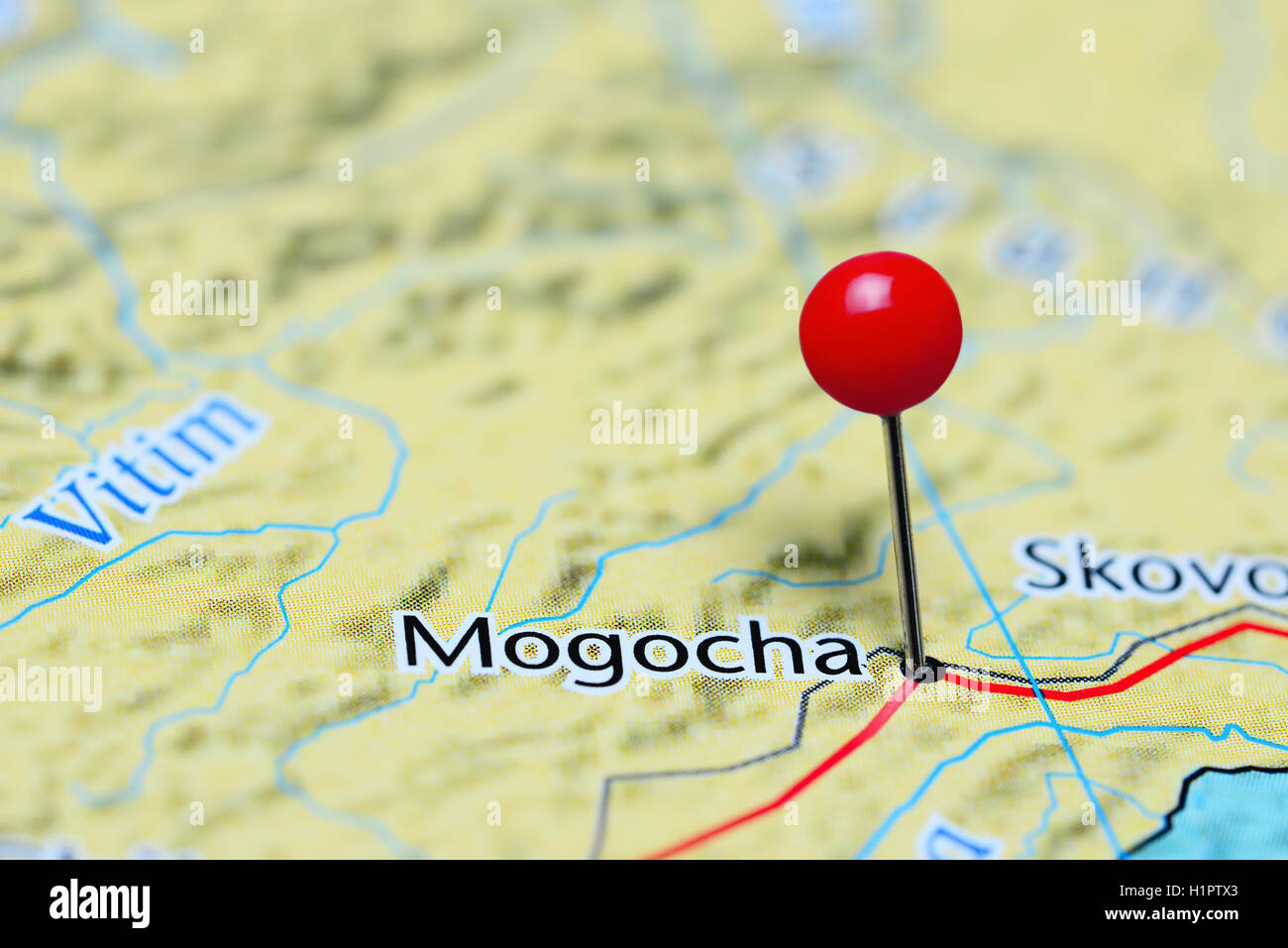 Mogocha pinned on a map of Russia Stock Photo - Alamy