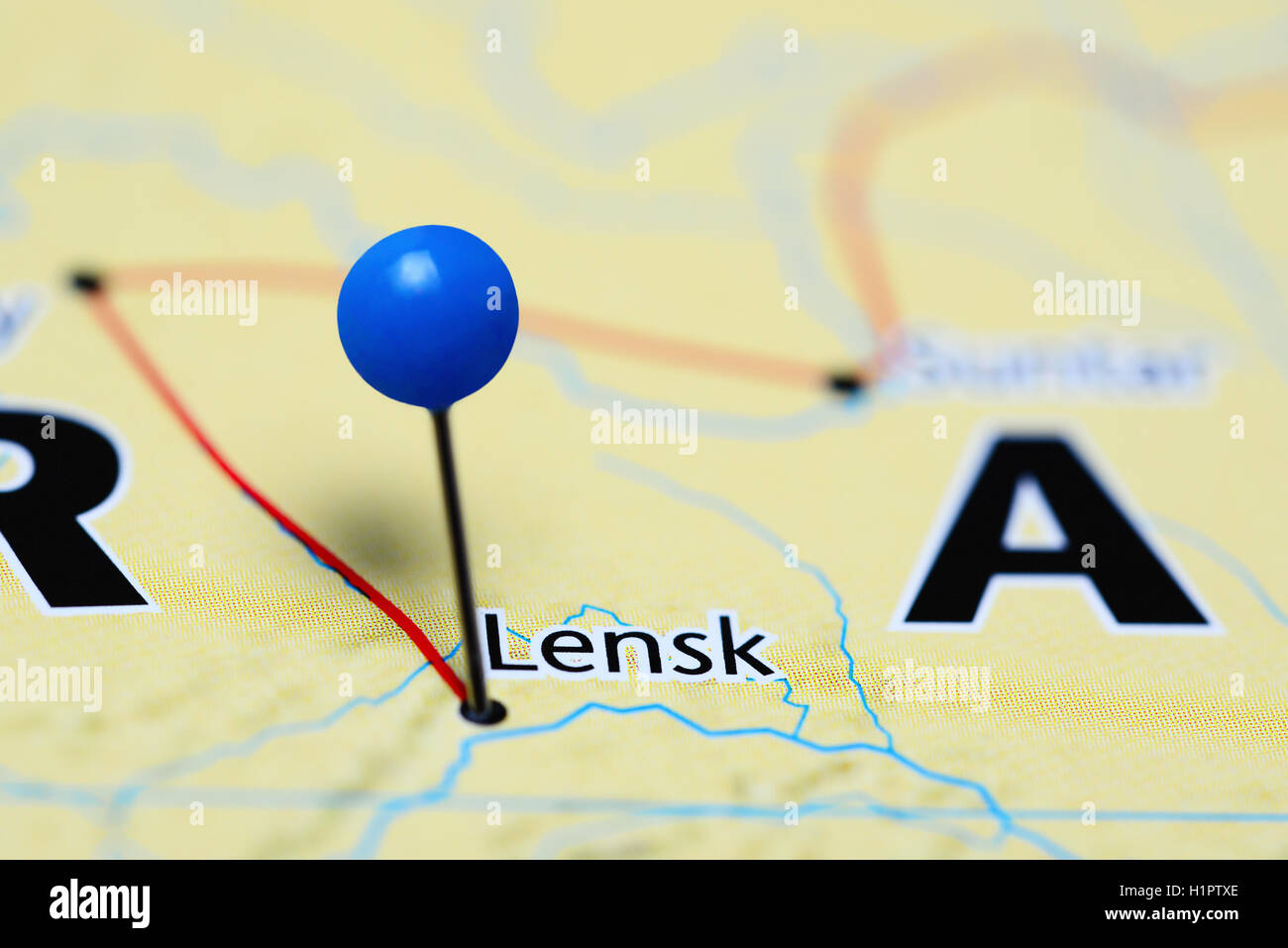 Lensk pinned on a map of Russia Stock Photo - Alamy
