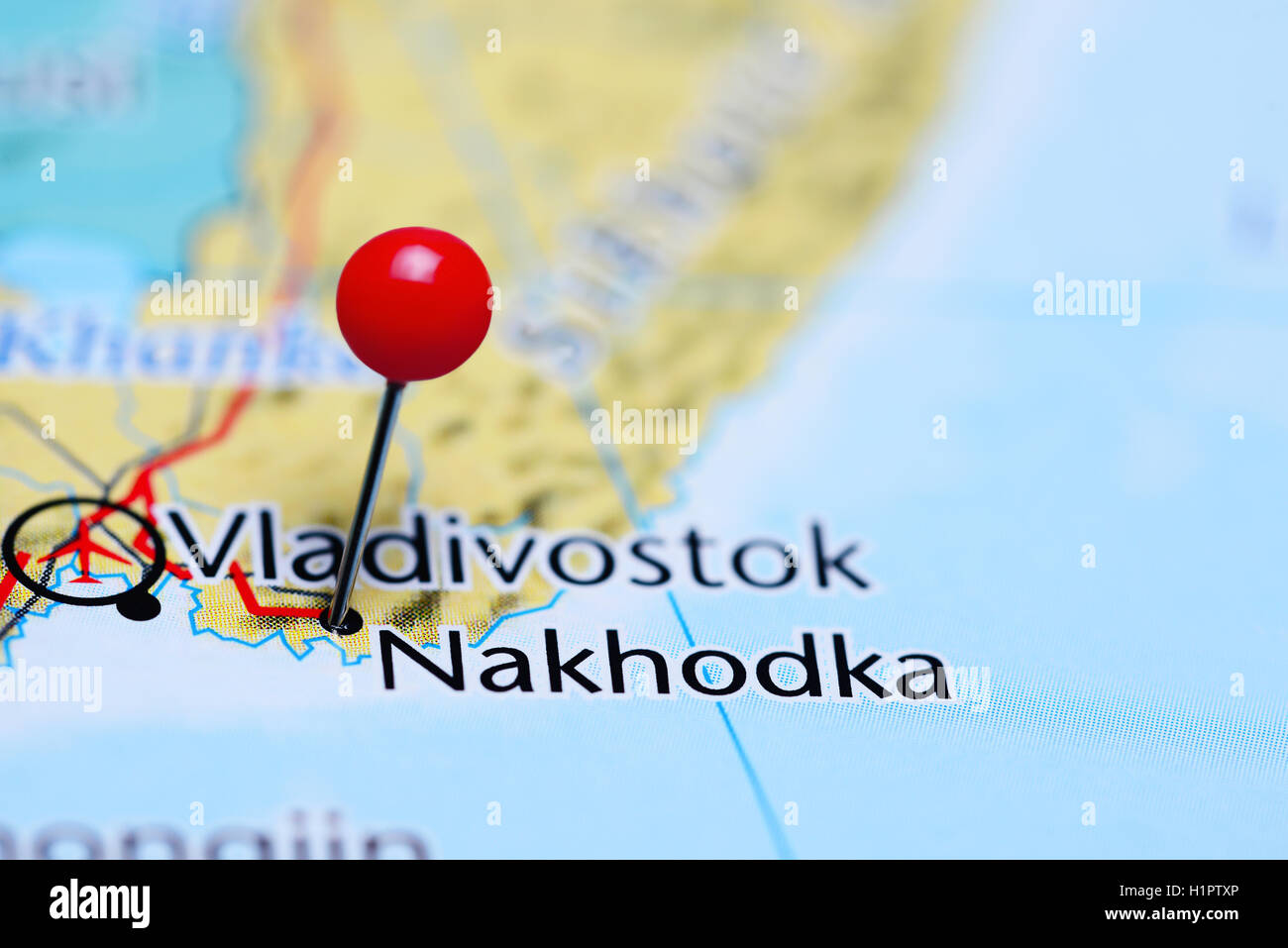 Nakhodka pinned on a map of Russia Stock Photo - Alamy