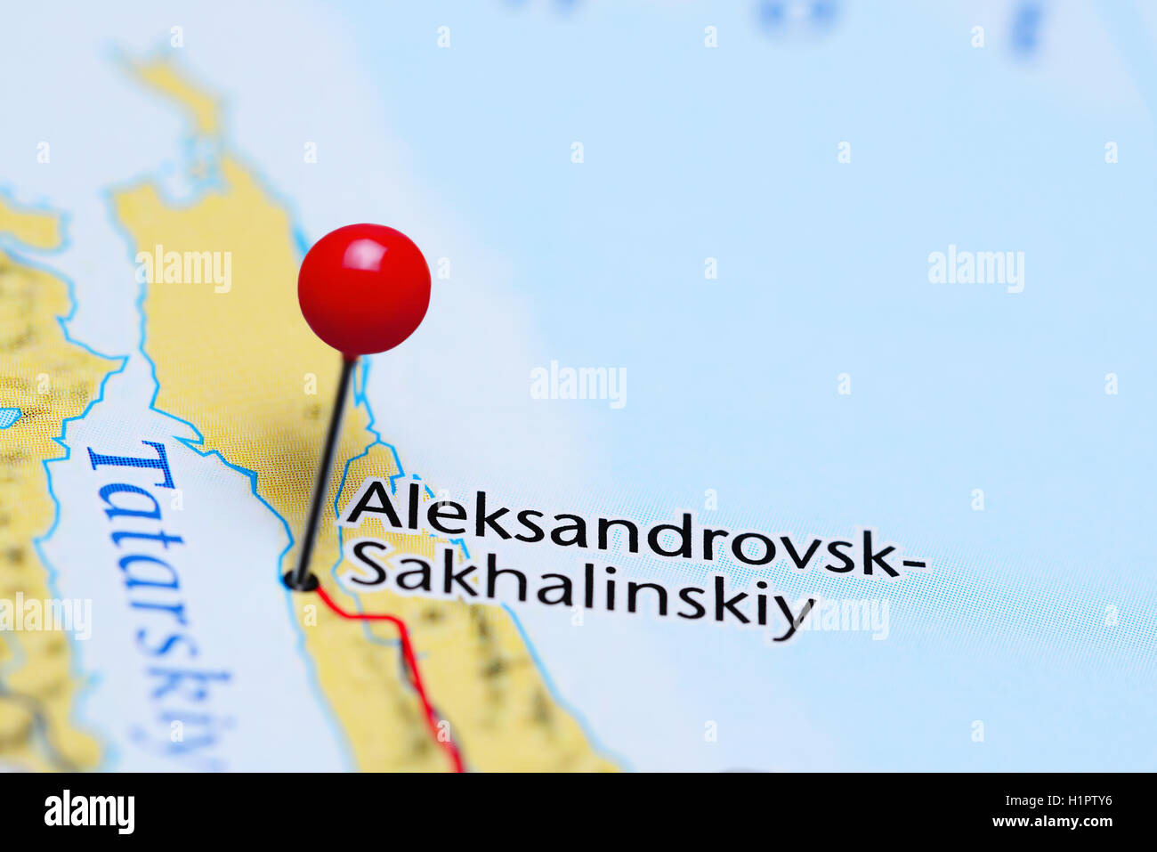 Aleksandrovsk-Sakhalinskiy pinned on a map of Russia Stock Photo - Alamy