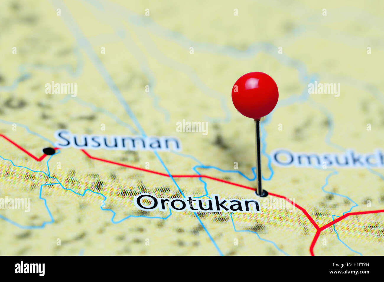 Orotukan pinned on a map of Russia Stock Photo - Alamy