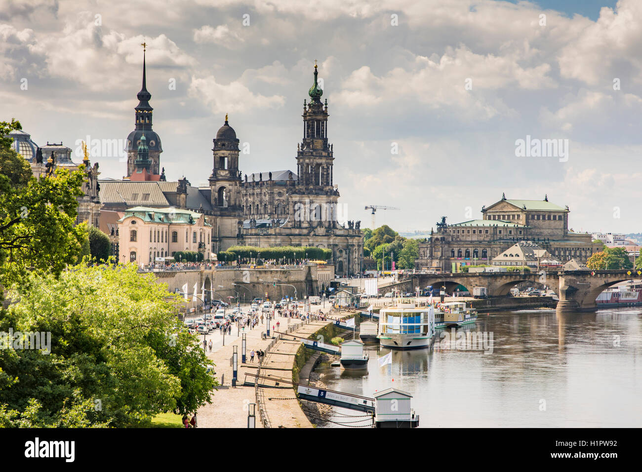 DRESDEN, GERMANY - AUGUST 22: Tourists in the historic center of ...