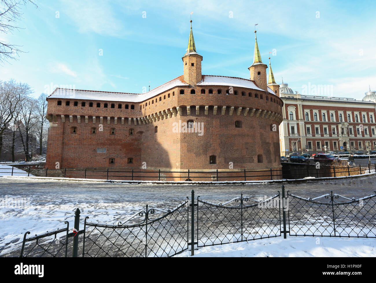 Winter view of the historical fortification in Krakow / Poland Stock ...