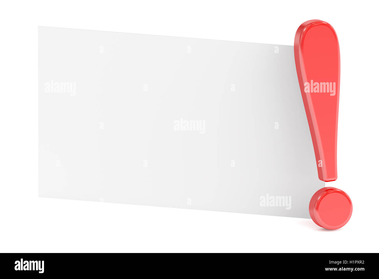 exclamation mark with blank card, 3D rendering isolated on white ...