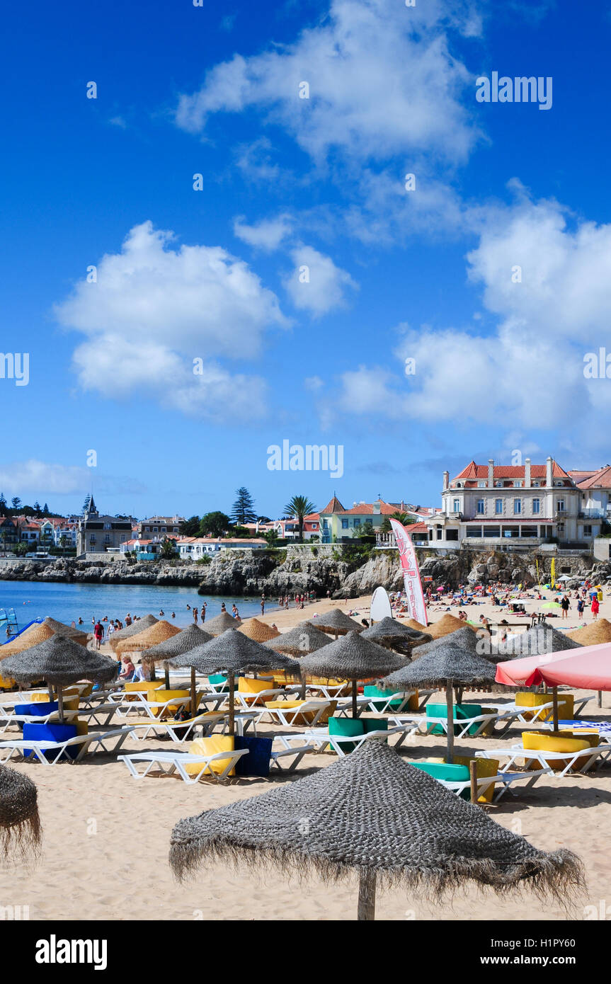 Cascais beach umbrellas Portugal Stock Photo - Alamy