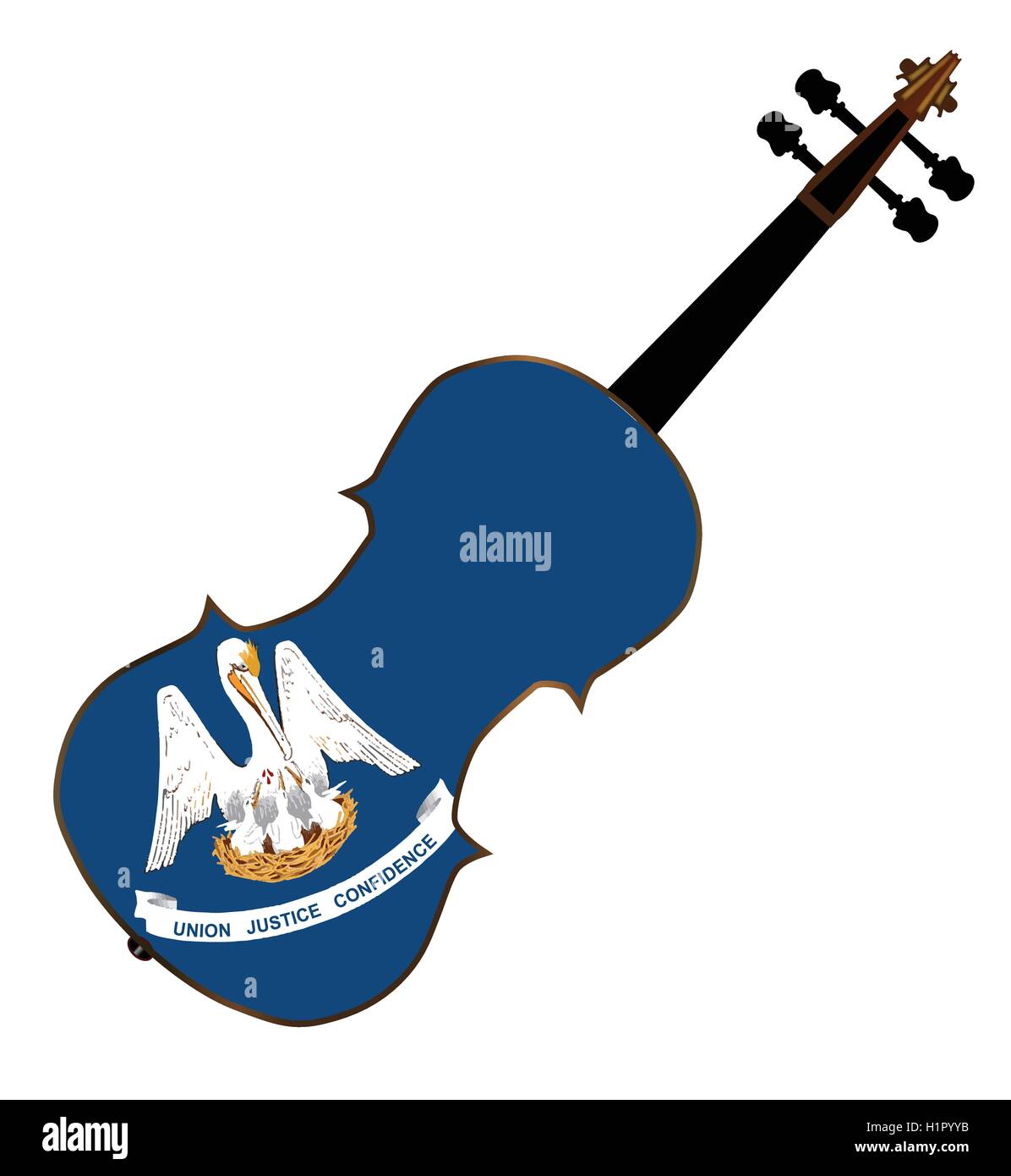 A typical violin with Louisiana state flag isolated over a white ...