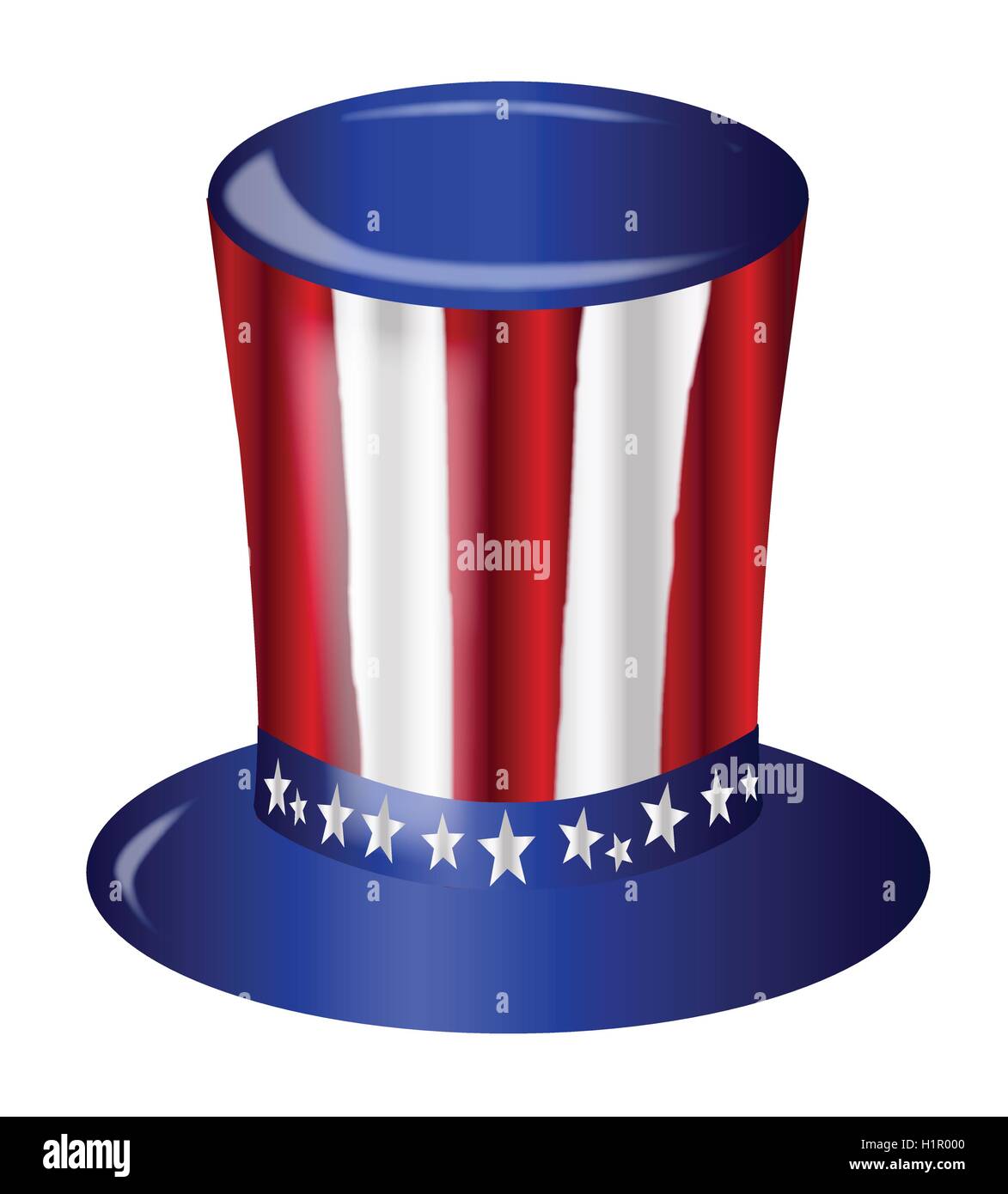 A top hat with a star spangled banner colors and stars over a white ...
